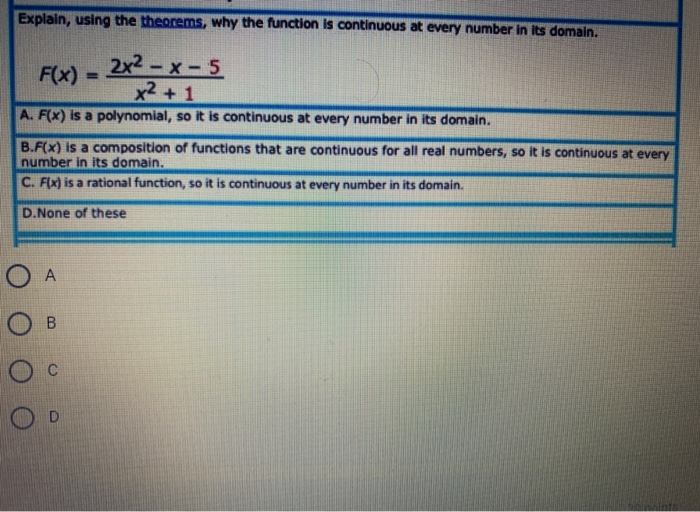 Solved Explain, using the theorems, why the function is | Chegg.com