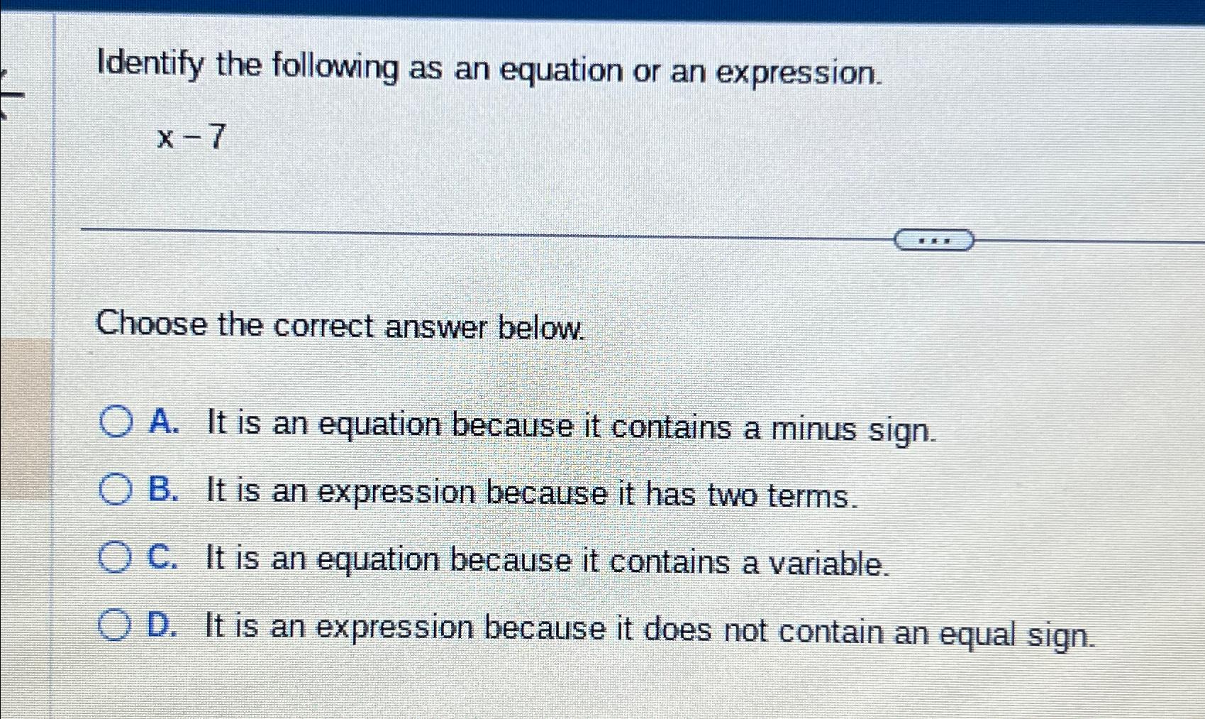 Solved Identify the following as an equation or an | Chegg.com