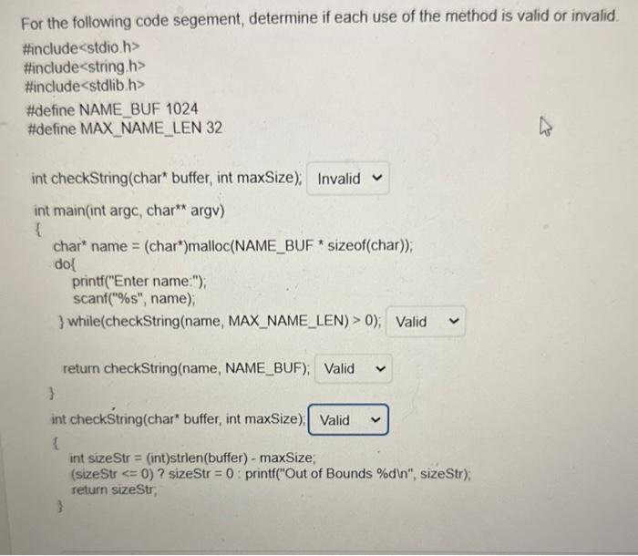 Solved For the following code segement, determine if each | Chegg.com