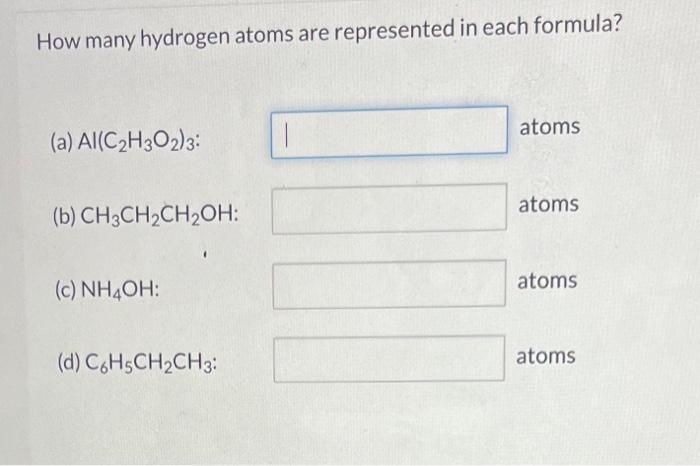 Solved How many hydrogen atoms are represented in each | Chegg.com