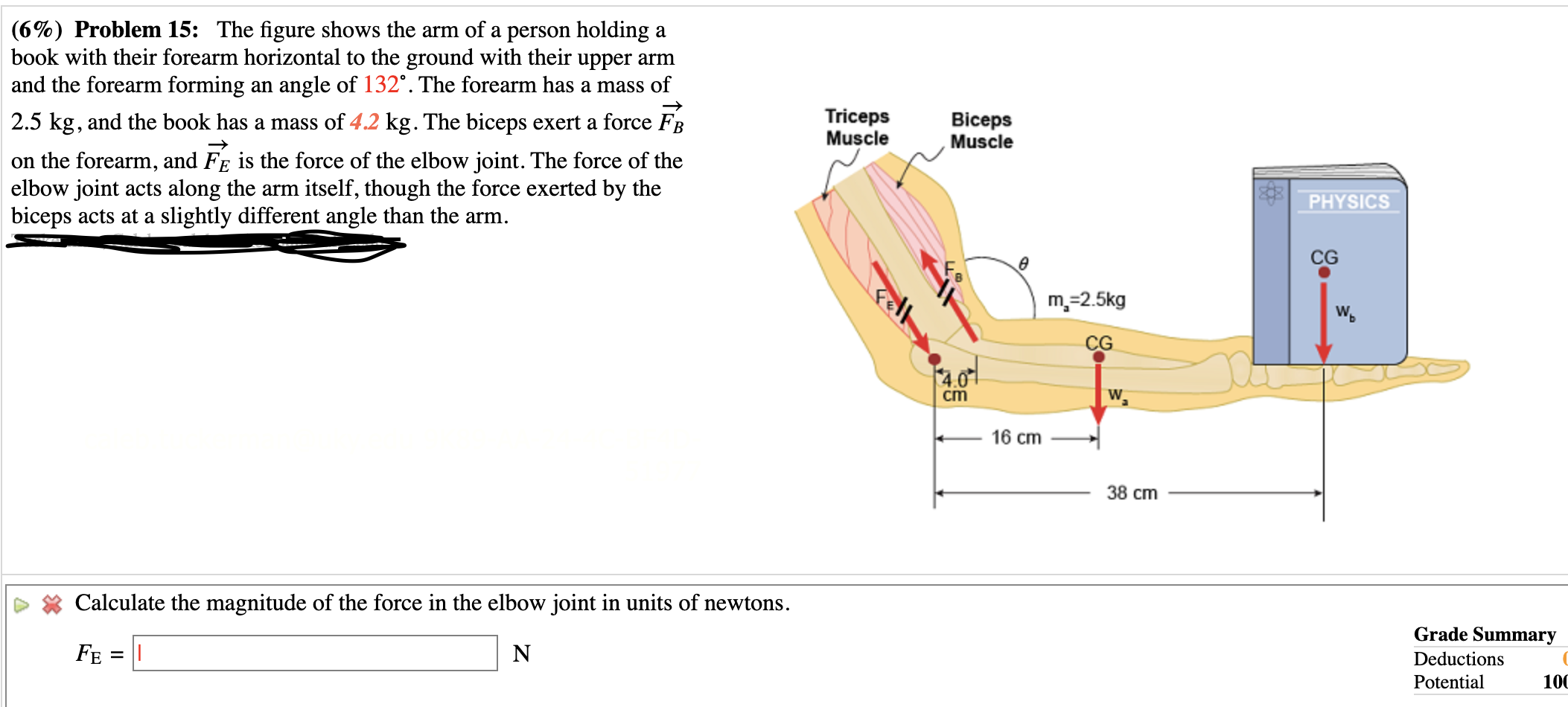 Solved Calculate the magnitude of the force in the elbow | Chegg.com