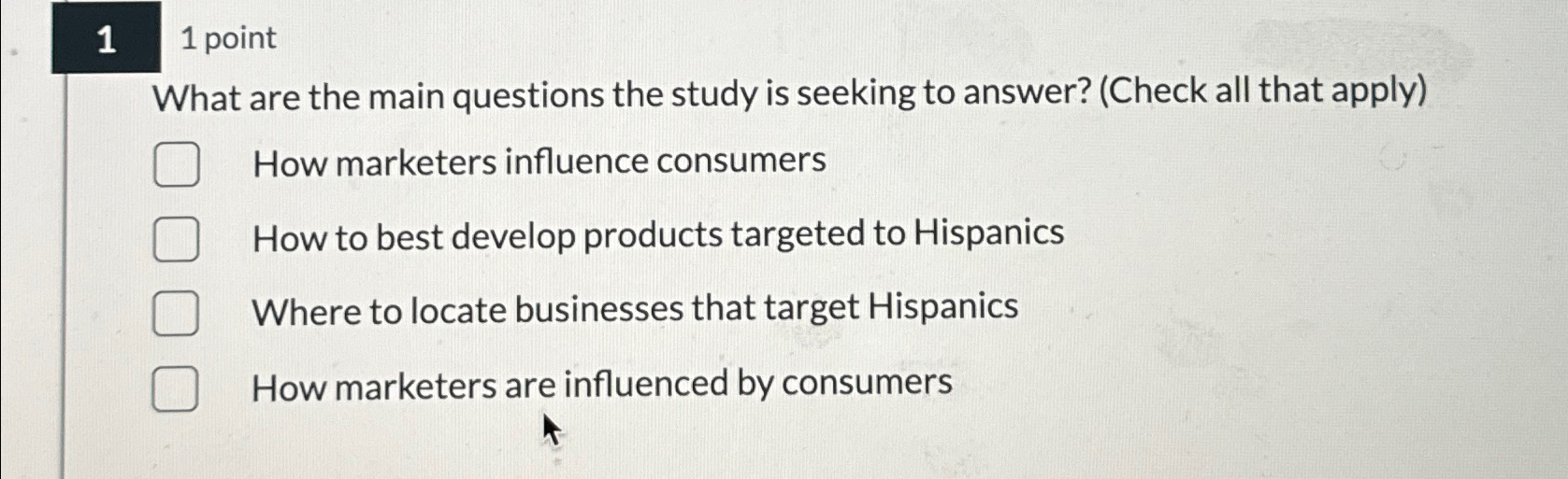 Solved 11 ﻿pointWhat are the main questions the study is | Chegg.com