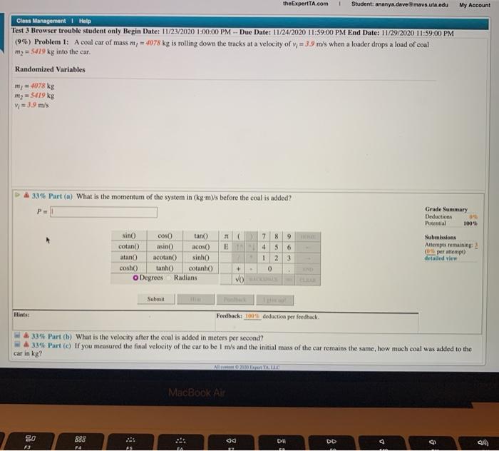Solved theExpertTA.com 1 Studenti ananya.dave mavsuta.edu My | Chegg.com