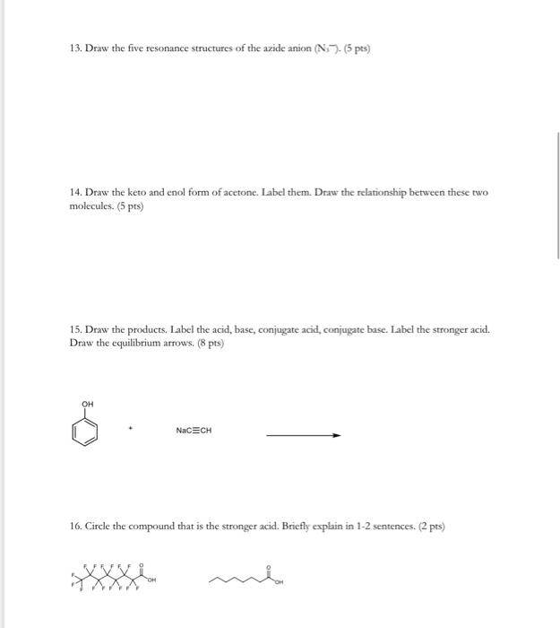 Solved 13. Draw the five resonance structures of the azide | Chegg.com