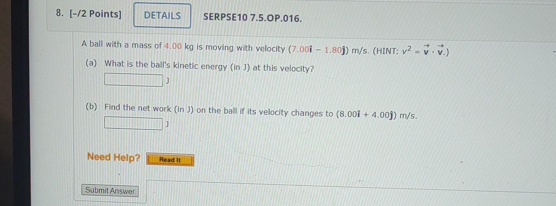 Solved A ball with a mass of 4.00 kg is moving with velocity | Chegg.com