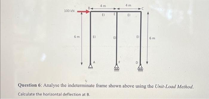 Solved 100 kN 6 m EI A 4m EI EI F 4 m EI T D 6m Question 6: | Chegg.com