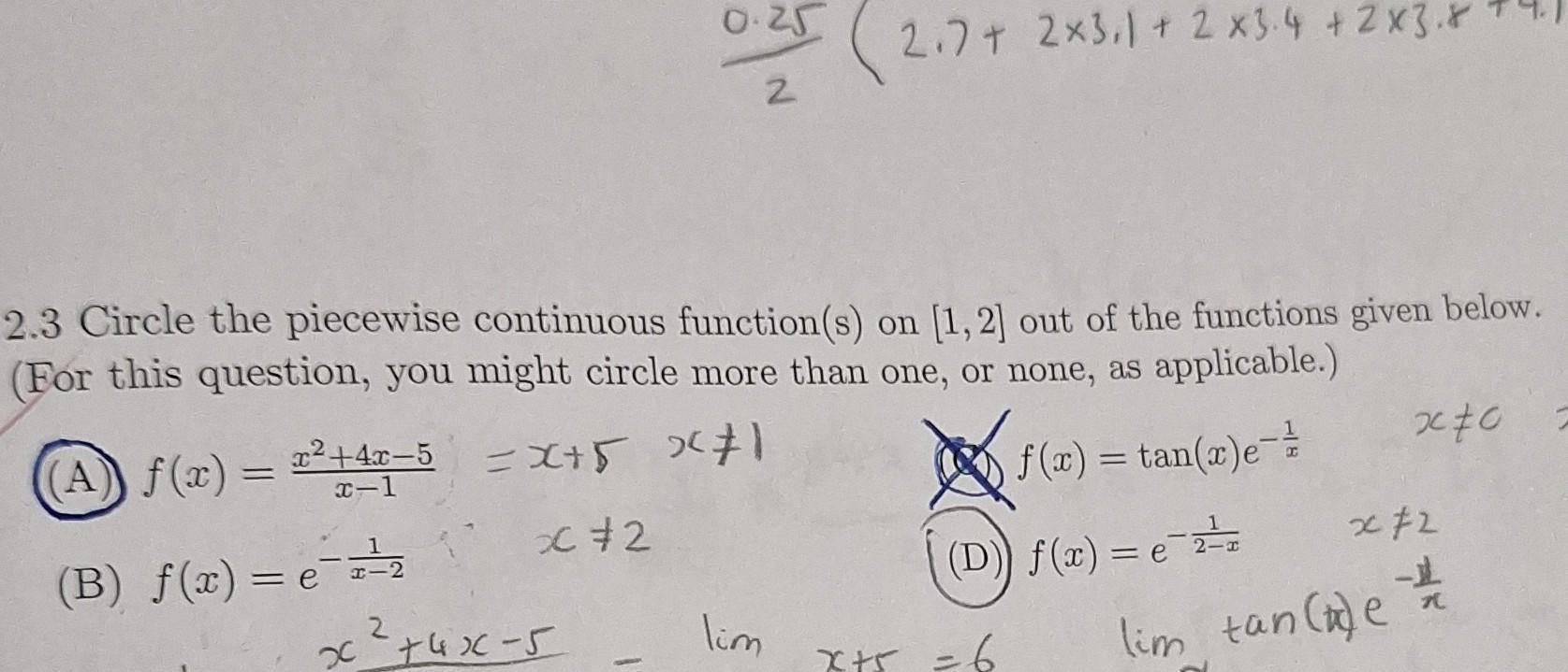 Solved 2.3 Circle the piecewise continuous function(s) on | Chegg.com