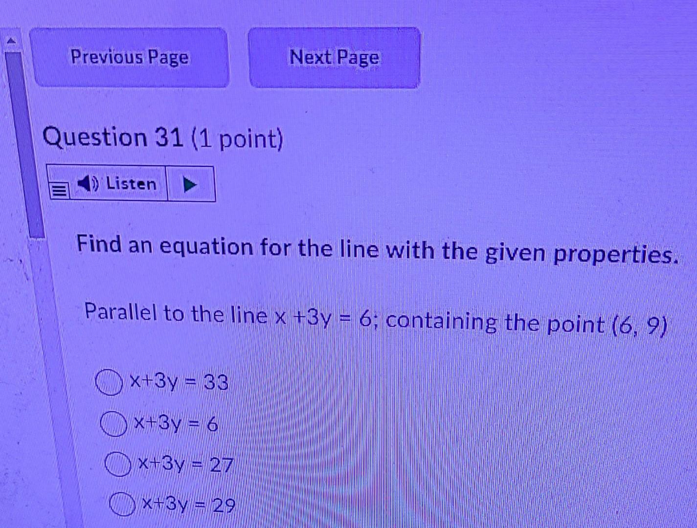 Solved Previous Page Next Page Question 31 (1 point) Listen | Chegg.com