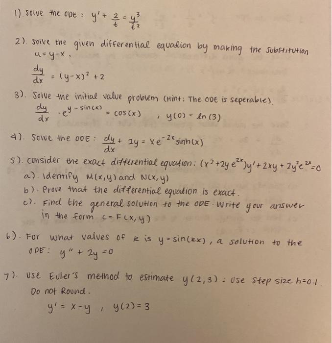 Solved 1) soive the ope : y' + ey-siv 2) soive the given | Chegg.com Solved 1) soive the ope : y' + ey-siv 2) soive the given | Chegg.com