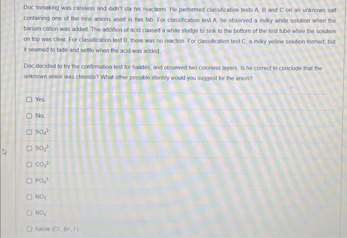 Solved Doc Inmaking was careless and didn't stir his | Chegg.com