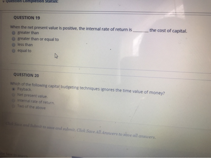 Solved Question Completion Status: QUESTION 19 the cost of | Chegg.com