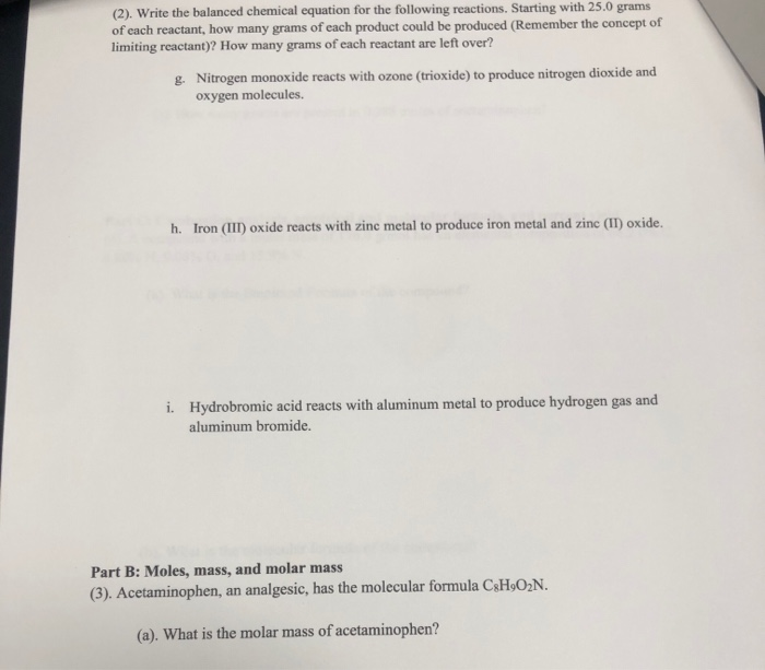 Solved Part A: Balancing equations and limiting reactants | Chegg.com
