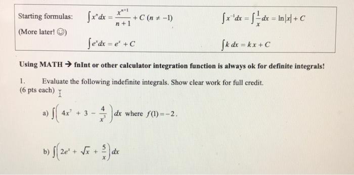 Solved *** ſx"dx = = = Starting formulas: (More later!) + | Chegg.com