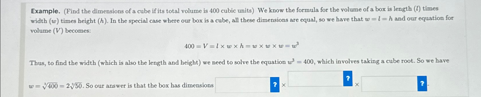 Solved Example. (Find the dimensions of a cube if its total | Chegg.com