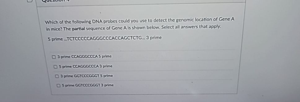 Solved Which of the following DNA probes could you use to | Chegg.com