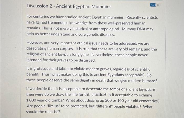 Discussion 2 - Ancient Egyptian Mummies For centuries | Chegg.com