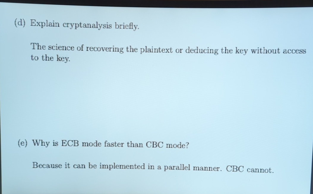 Solved (d) ﻿Explain cryptanalysis briefly.The science of | Chegg.com