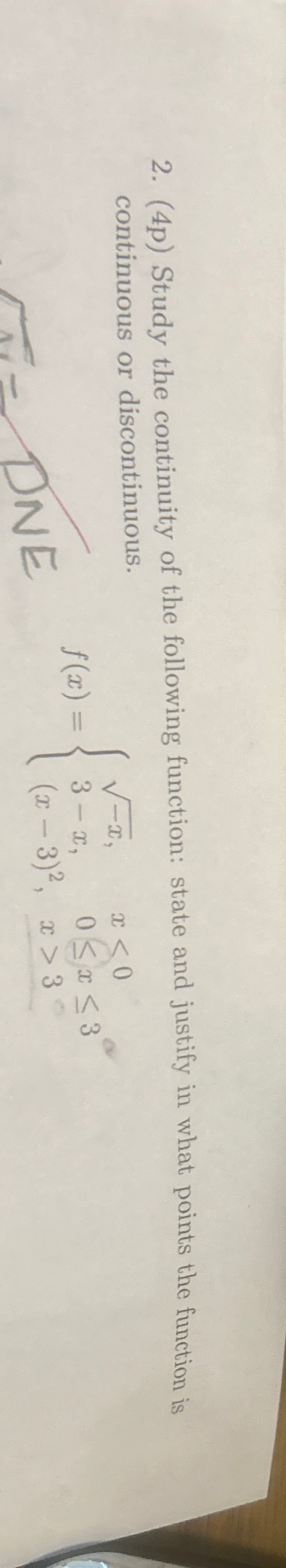 Solved (4p) ﻿Study the continuity of the following function: | Chegg.com