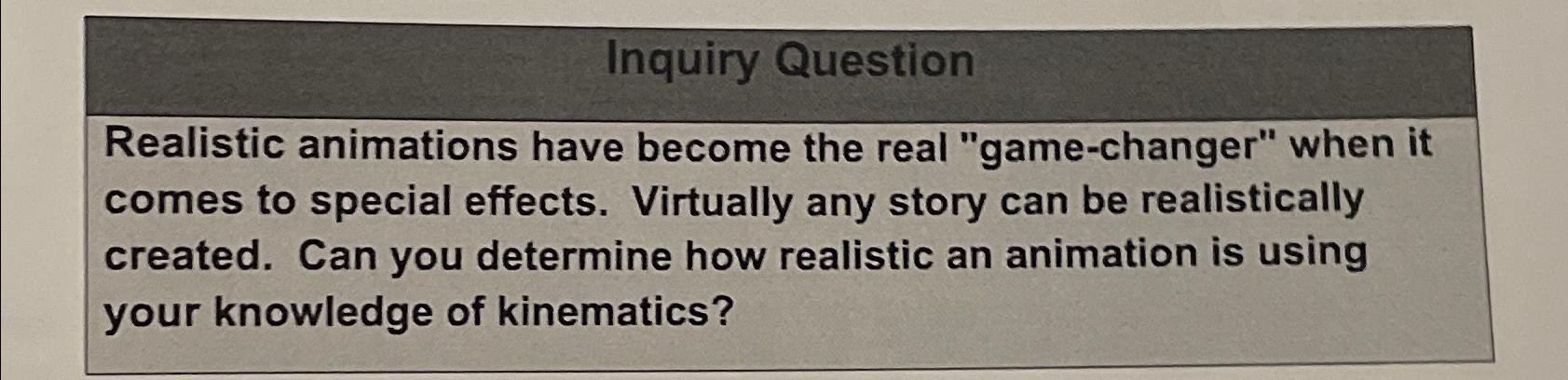 Solved Inquiry QuestionRealistic animations have become the | Chegg.com