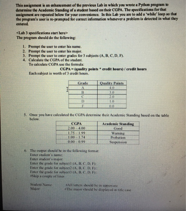 Solved CGPA: Academic Standing The grades entered should | Chegg.com