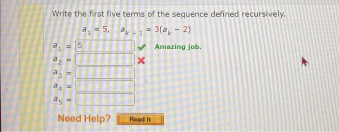 Solved Write the first five terms of the sequence defined | Chegg.com