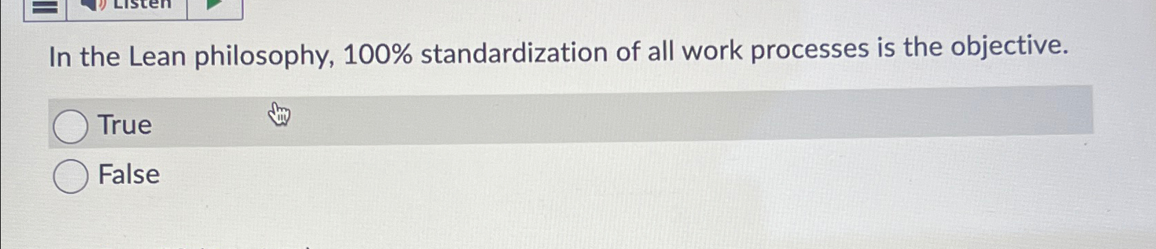Solved In the Lean philosophy, 100% ﻿standardization of all | Chegg.com