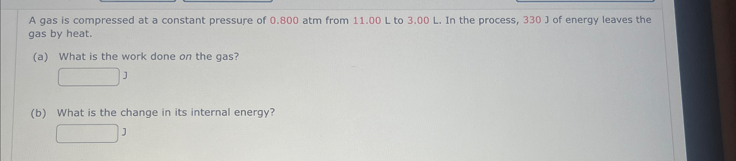 Solved A gas is compressed at a constant pressure of | Chegg.com