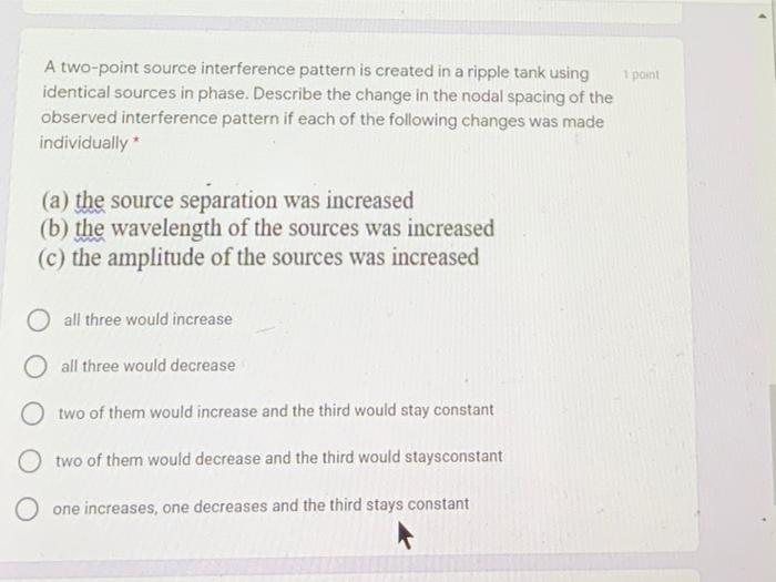 Solved 1 Point A Two Point Source Interference Pattern Is 0337
