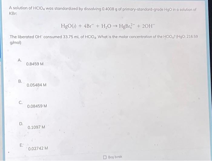 Solved A solution of HClO4 was standardized by dissolving | Chegg.com