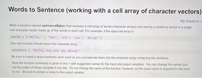 Solved Words to Sentence (working with a cell array of | Chegg.com