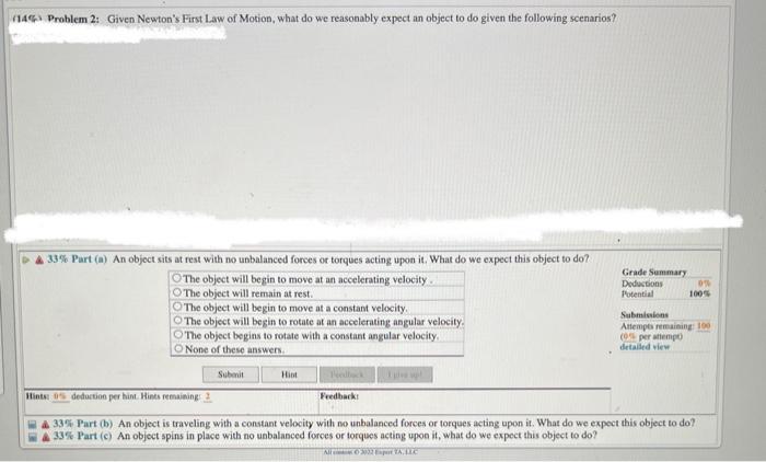 Solved 1146: Problem 2: Given Newton's First Law of Motion, | Chegg.com
