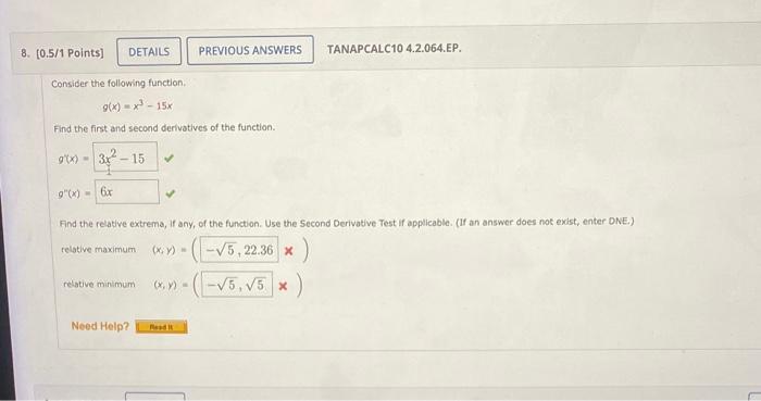 Solved Consider the following function. g(x)=x3−15x Find the | Chegg.com