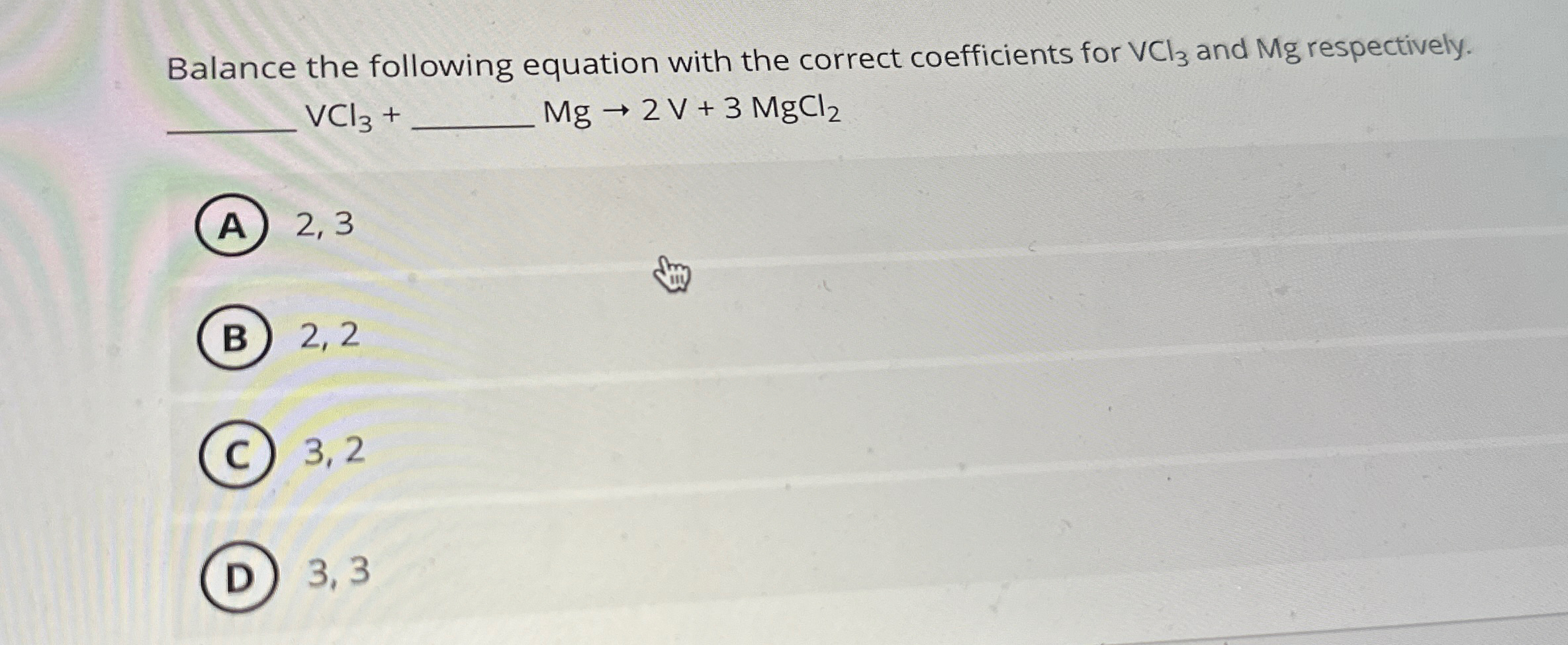 Solved Balance the following equation with the correct | Chegg.com