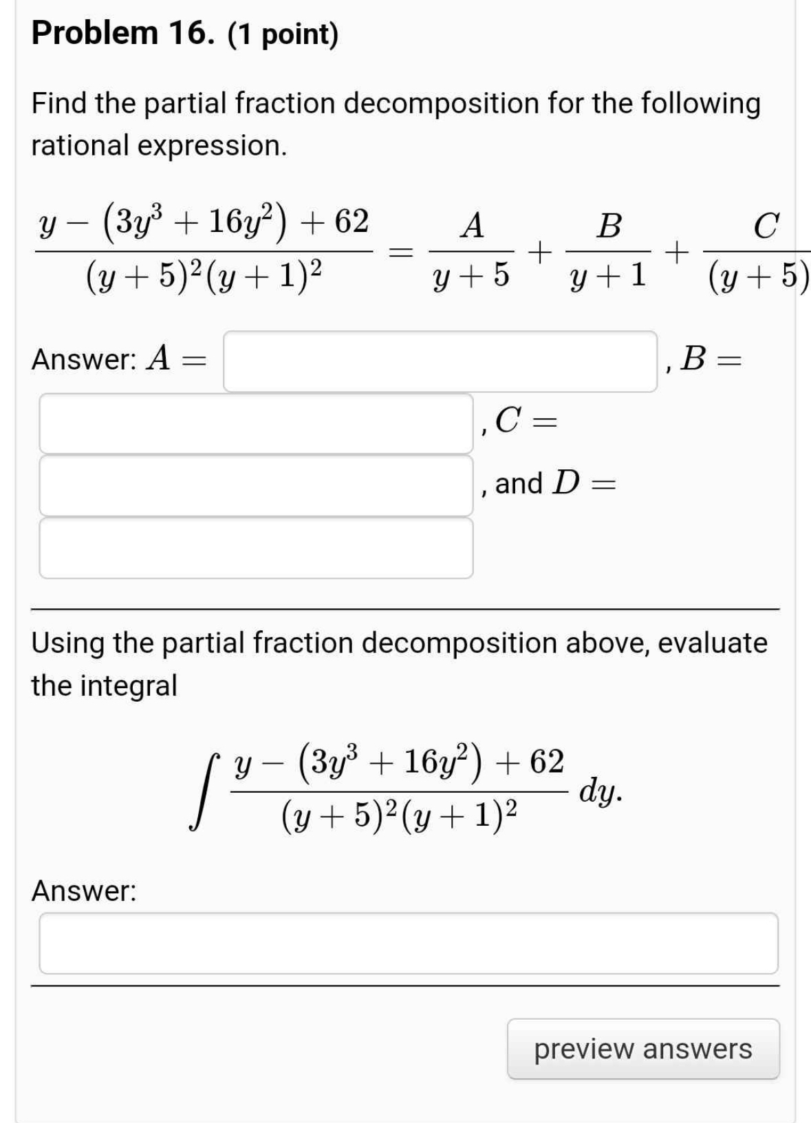 Solved Problem 16. (1 ﻿point)Please solve for asked values | Chegg.com
