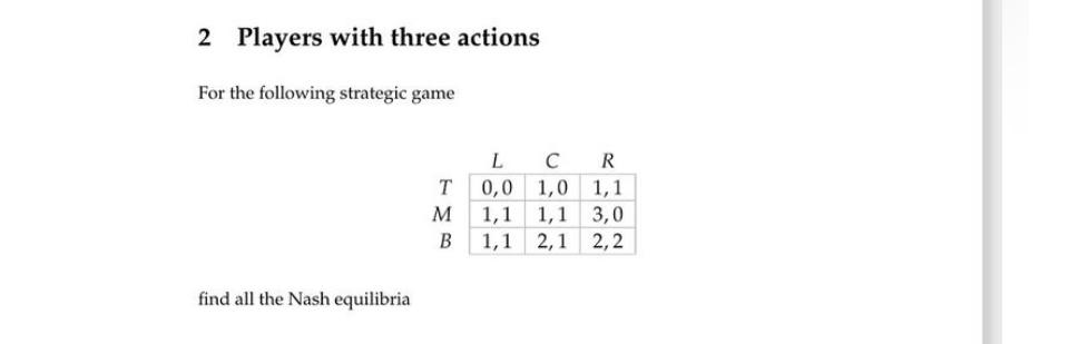 Solved 2 ﻿Players with three actionsFor the following | Chegg.com