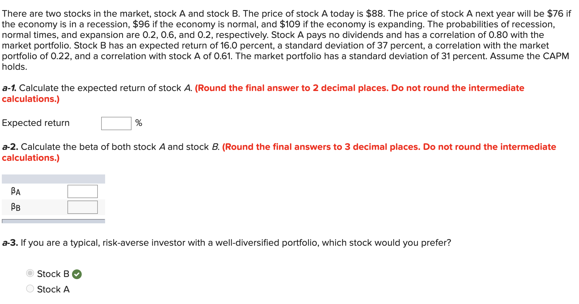 Solved There are two stocks in the market, stock A and stock | Chegg.com