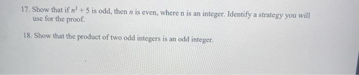Solved 17. Show that if n3+5 is odd, then n is even, where n | Chegg.com