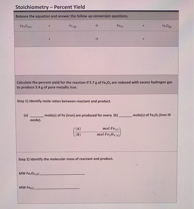 Solved Stoichiometry - Percent Yield Balance the equation | Chegg.com