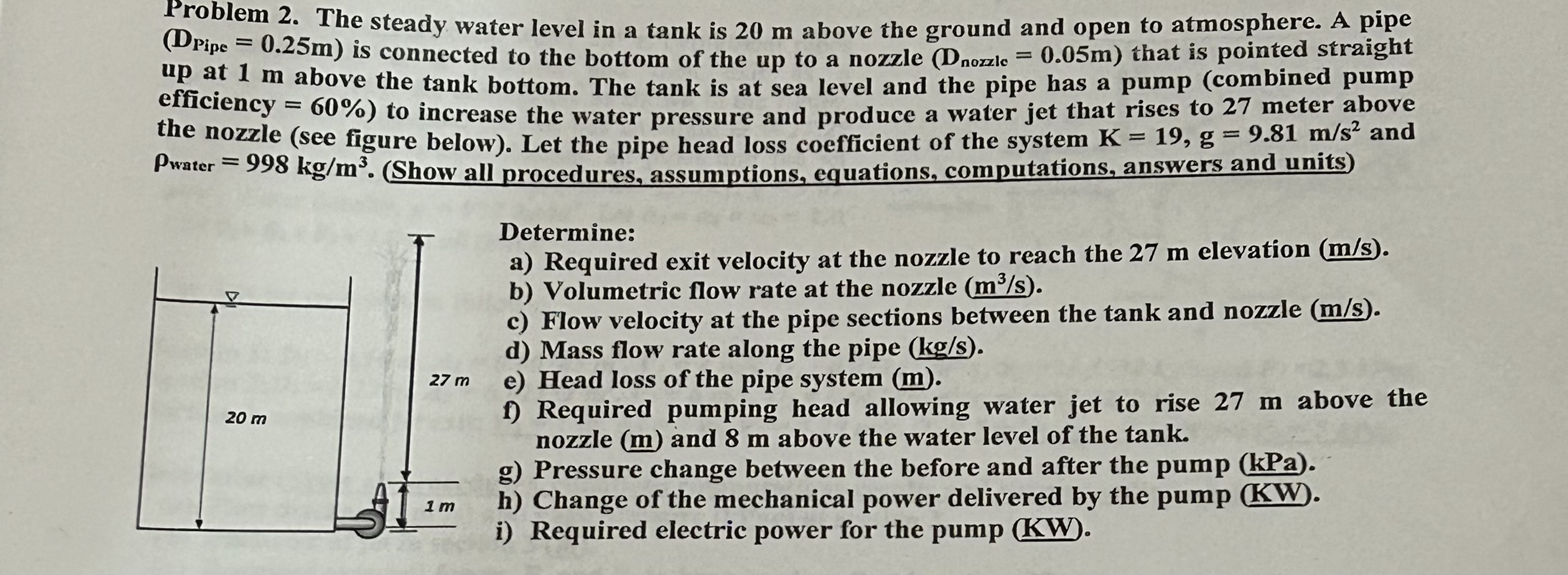 Solved Problem 2. ﻿The steady water level in a tank is 20m | Chegg.com