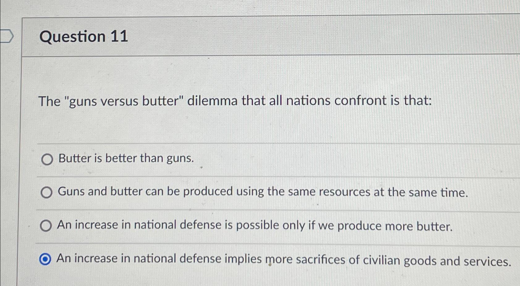 Solved Question 11The "guns versus butter" dilemma that all | Chegg.com