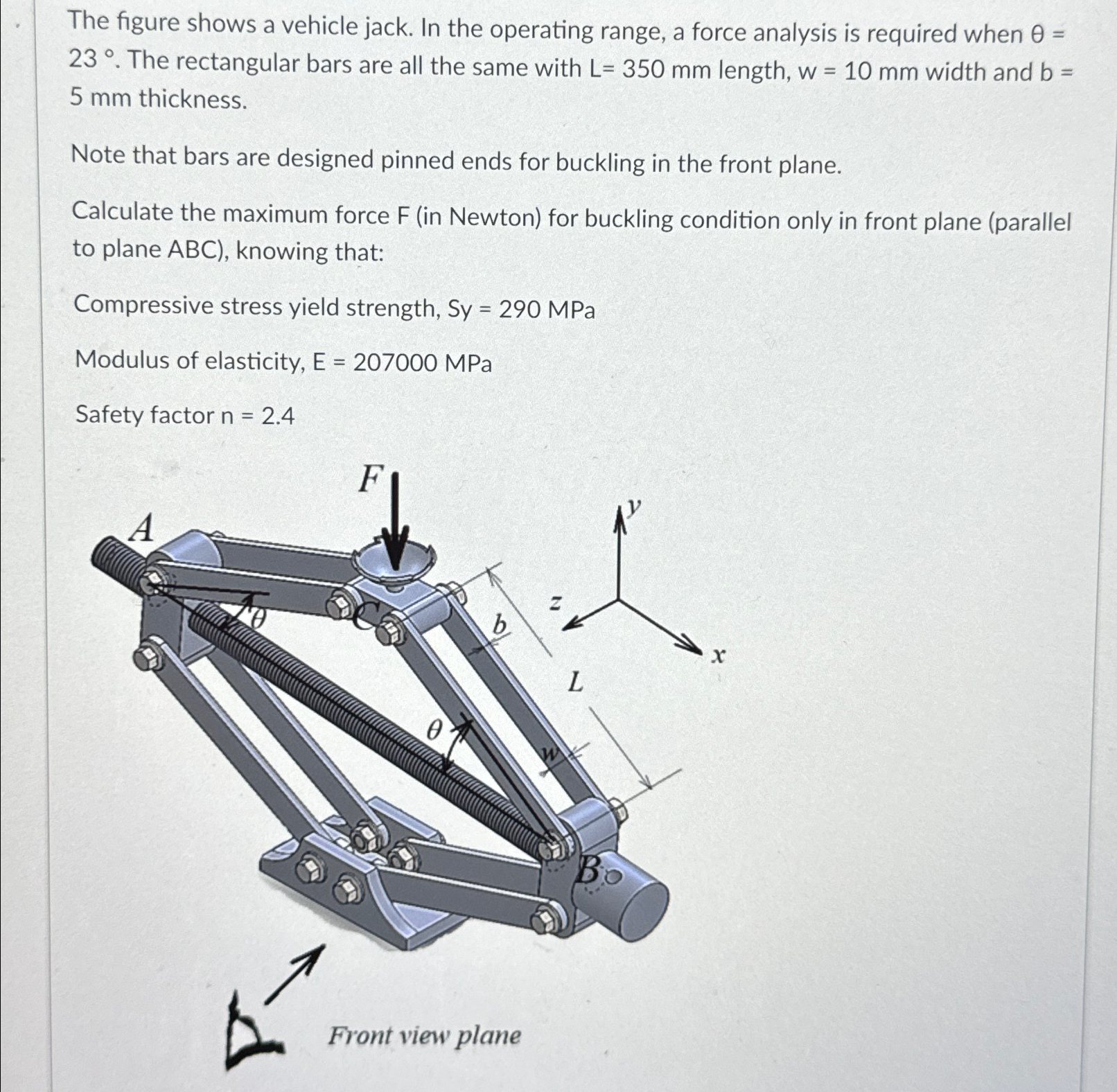 Solved The figure shows a vehicle jack. In the operating | Chegg.com
