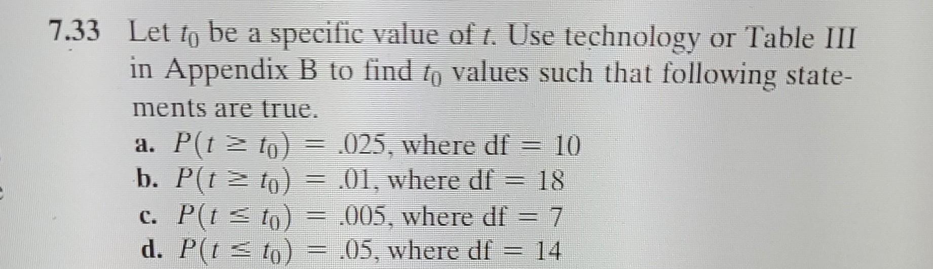 Solved 7.33 Let t0 be a specific value of t. Use technology | Chegg.com