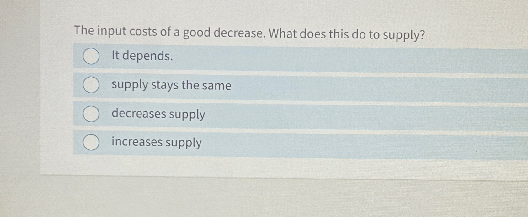Solved The input costs of a good decrease. What does this do | Chegg.com