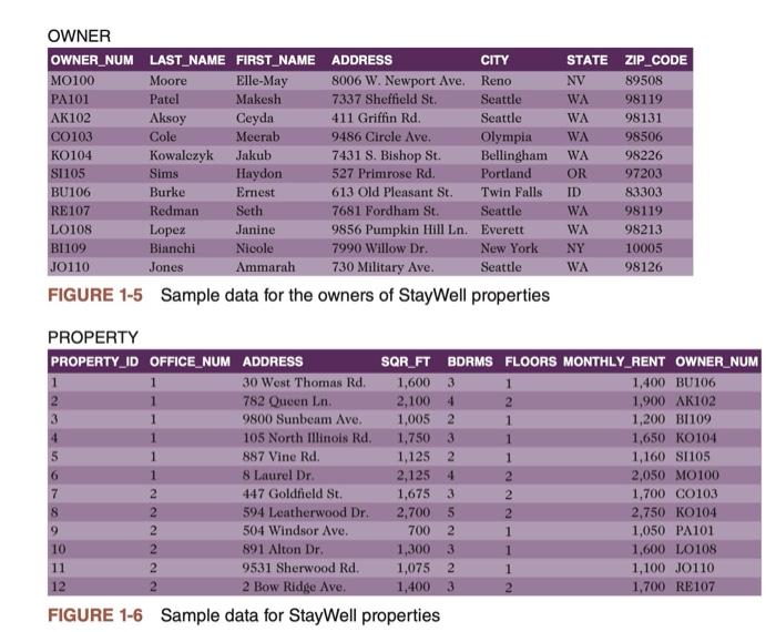 Solved 당ㄷFIGURE 1-5 Sample data for the owners of StayWell | Chegg.com