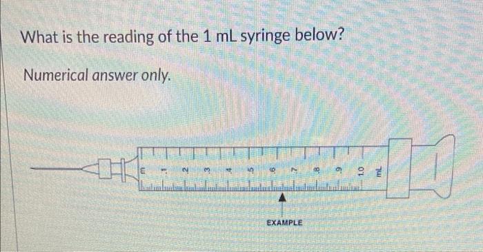 Solved What is the reading of the 1 mL syringe below? | Chegg.com