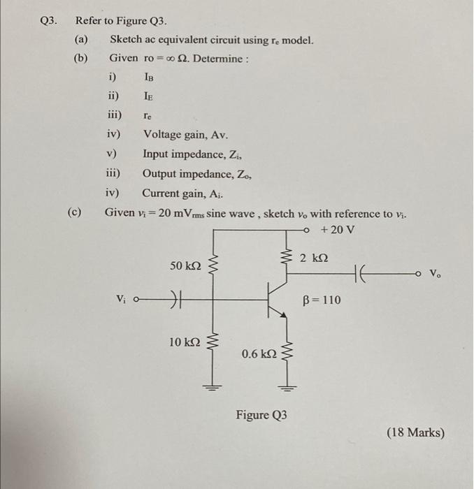 Solved 3. Refer to Figure Q3. (a) Sketch ac equivalent | Chegg.com