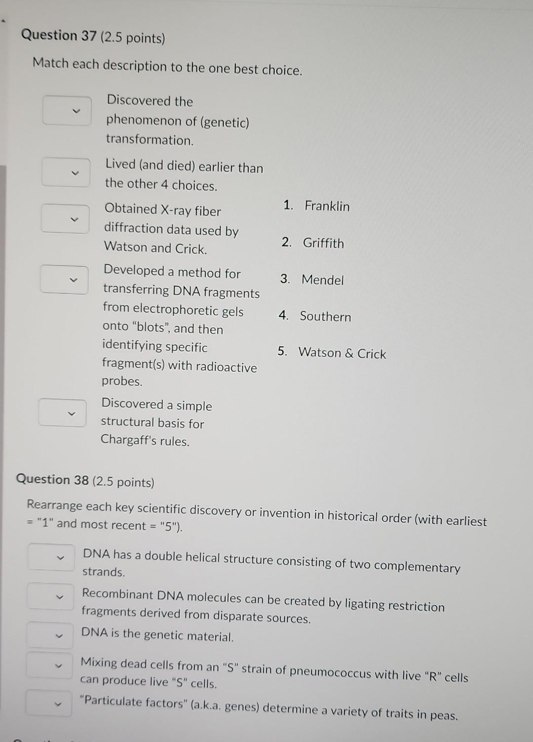 Solved Match each description to the one best choice. | Chegg.com