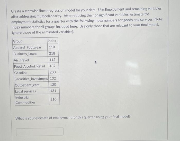 Solved Create a stepwise linear regression model for your | Chegg.com