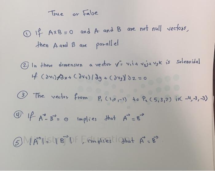 Solved True or False if AxB=0 and A and B are not null | Chegg.com