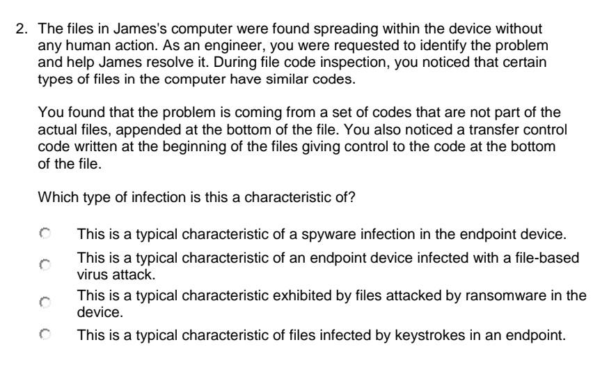 Solved 2. The files in James's computer were found spreading | Chegg.com